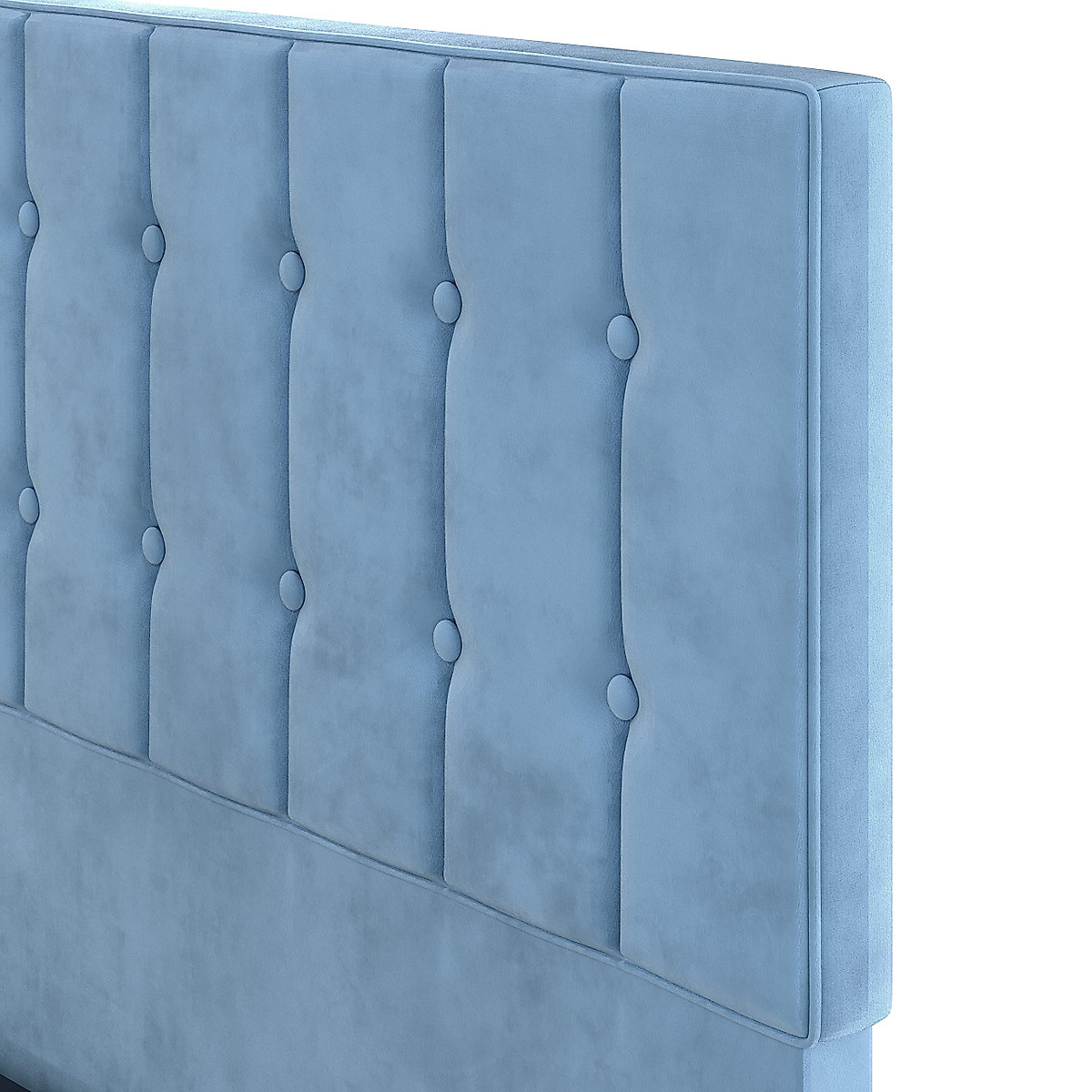 LIKIMIO Twin Bed Frames, Velvet Upholstered Platform Bed Frame with Headboard and Strong Wooden Slats, No Box Spring Needed/Noise-Free/Easy Assembly, Light Blue