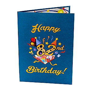 iGifts And Cards Happy 82nd Blue Birthday 3D Pop Up Greeting Card – Awesome 82 Birthday Card For Man, Woman, Happy Eighty Two Birthday Gift For Dad, Mom, Best Husband, Wife Unique Present, 5" X 7"