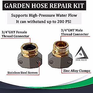 DBR Tech Garden Hose Repair Kit, Male and Female Solid Aluminum Alloy Connectors, Heavy-Duty Rust Resistant Coupler Supports High Water Pressure Systems, 1 Pack