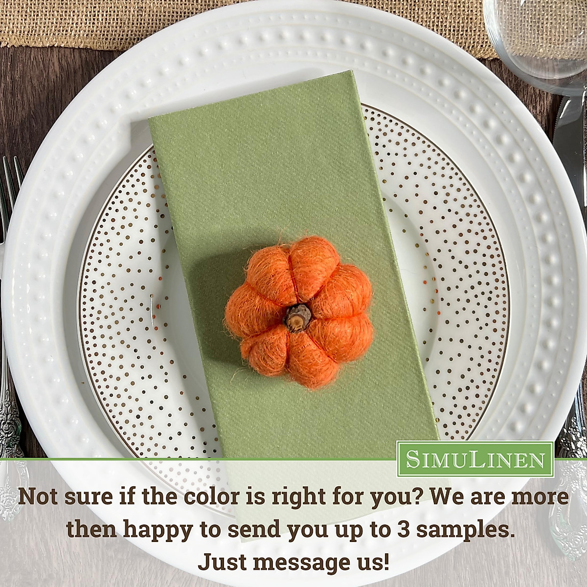 SimuLinen Olive Green Linen Feel Disposable Dinner Napkins - Kosher Cloth-Like Airlaid Wedding Napkins, 16"x16", Box of 50