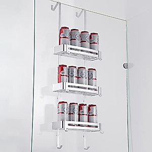 MOGFCT Bathroom Shower Caddy Over The Door Hanging Shower Organizer Storage Aluminum Shower Shelf Rust Proof Bathroom Shelves Basket Rack with Hook Rust Free (Black)