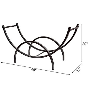 PHI VILLA 40 Inch Heavy Duty Large Curved Indoor/Outdoor Firewood Racks Log Hoop, Oval Base for Kindling Wood Storage Wood Stove Accessories, Black