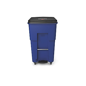 Rubbermaid Commercial Products BRUTE Step-On Rollout Waste/Utility Container with Casters, 65-gallon, Blue (1971976)