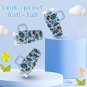 14 oz Monster Truck Tumbler with Handle and Straw for Kids, Insulated Stainless Steel Travel Mug for Toddlers Boys, Vacuum Leak Proof Reusable Tumbler, Birthday Gifts for Boys