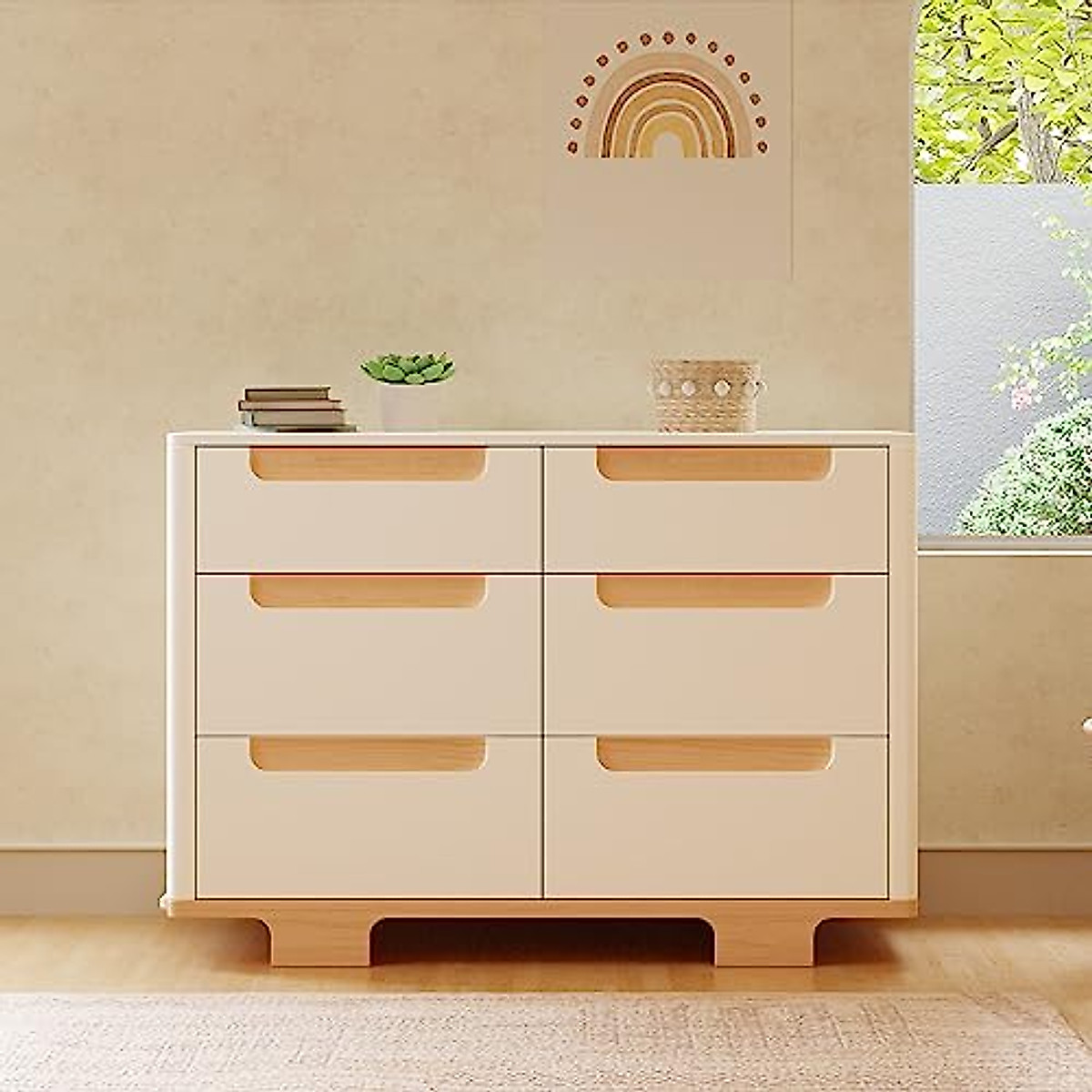 babyletto Yuzu 6-Drawer Dresser in White and Natural, Greenguard Gold Certified