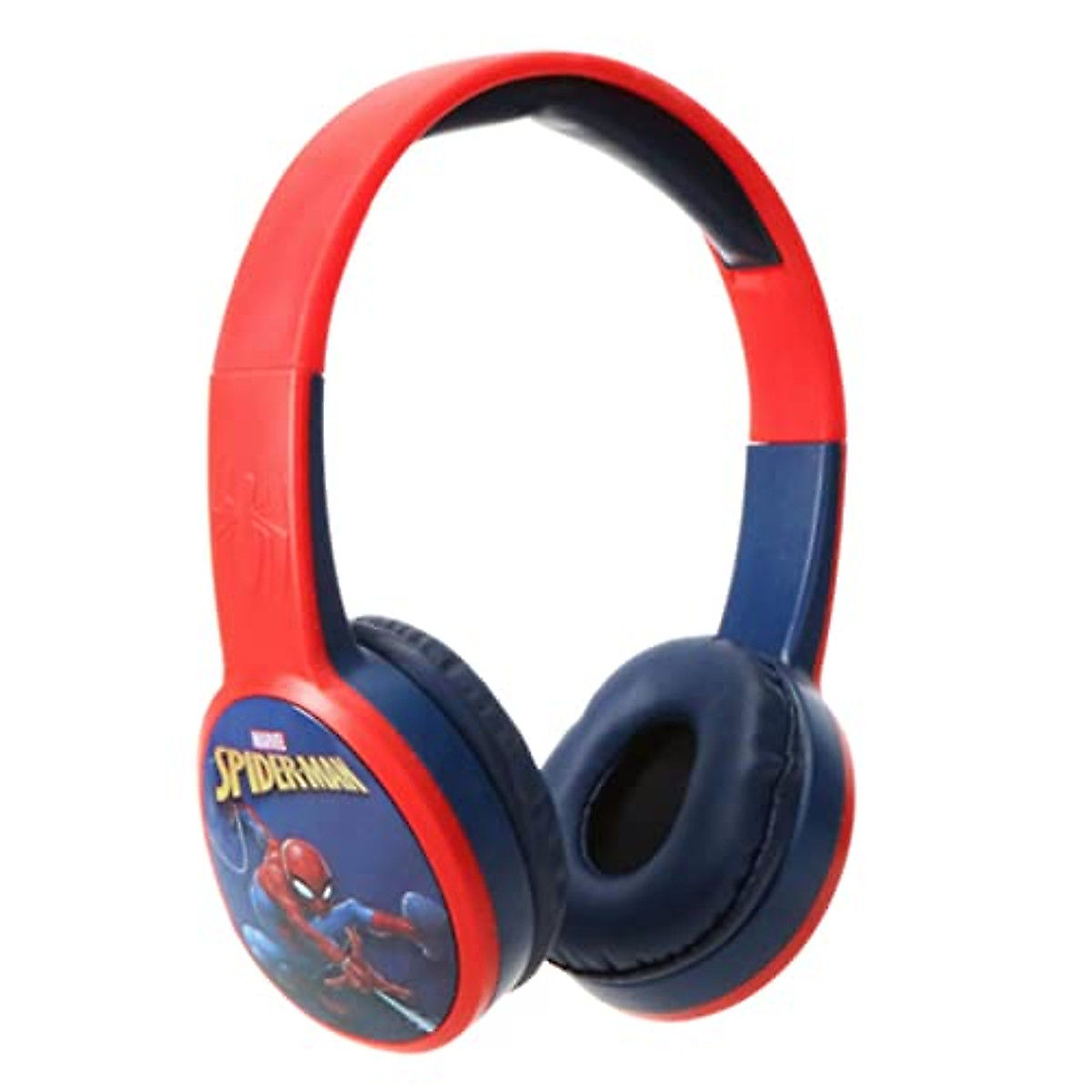 Spider Man Bluetooth Kid Safe Headphones Over The Ear Padded Cushions Flying on a Web Design