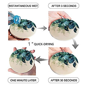 Set of 4 Coasters for Drinks Absorbing Round Ceramic Stone Coaster with Cork Base,Peacock Feather Teal Blue Turquoise Floral Green Leaf Coffee Table Coasters