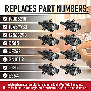 Ignition Coil Pack Set of 8 - Replaces 12563293, D585, C1251, 19005218 - Compatible with Chevrolet, GMC, Cadillac & Other GM Vehicles - V8 Silverado 1500, Tahoe, Suburban, Sierra, Yukon, XL, 2500