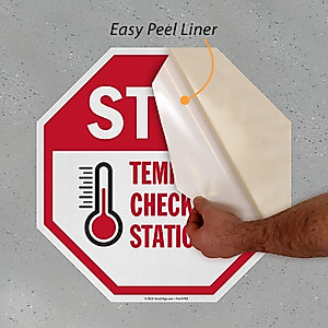 SmartSign “Stop - Temperature Check Station” Anti Slip Adhesive Octagonal Floor Sign | 17" x 17"