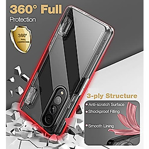 SURITCH for Samsung Galaxy Z Fold 3 Clear Case, [Hinge Protection with Pen Holder] Full Body Protection Bumper Shockproof Rugged Phone Cover with Built-in Screen Protector -(with Pen Holder)