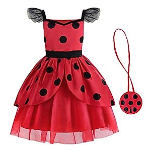 ReliParty Ladybug Dress for Girls with Mask and Bag Costume for Kids Dress Up Costume Birthday Halloween Christmas,2T-3T/100