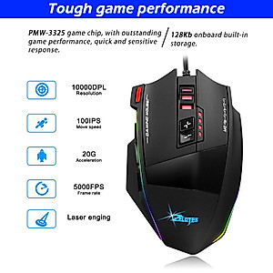 Zelotes C13 Gaming Mouse, AFUNTA LED Optical Gaming Mouse Wired with 13 Programmable Buttons, Compatible with PC Mac Laptop, DPI 1500/2500/4000/7000/10000