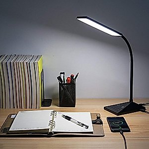 VICFUN LED Desk Lamp, 5 Color Modes with 7 Levels of Brightness, Eye-Caring Dimmable Table Lamp Office Lamp with USB Charging Port, Touch Control Sensitive Dimmable 12W Black