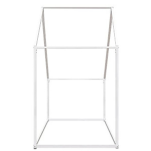 Prohon Montessori Bed for Girls & Boys, Twin Size Toddler Floor Bed Metal Bed Frame, Floor Beds Twin with Fence Rails & Roof Design, No Box Spring Needed, White