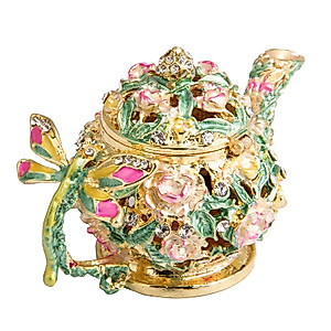 QIFU Hand Painted Teapot Style Enameled Trinket Box Hinged Unique Gift for Home Decor …