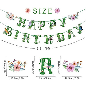 SUNBEAUTY Spring Happy Birthday Banner Green Spring Butterfly Flowers Banner Summer Spring Butterfly Birthday Party Decorations | Pre-Strung