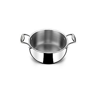 Stahl Triply Stainless Steel Sauce Pot with Lid I Stainless Steel Belly Casserole | Tri Ply Biryani Pot with Induction Base | Artisan 4178, Dia 18 cm, 2.4 L (Serves 3 People)