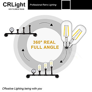 CRLight 2W LED Edison Bulb 4000K Daylight White, 30W Equivalent 300 LM, E26 Vintage Tubular T45 / T14 Clear Glass Dimmable LED Light Bulbs, 8 Pack