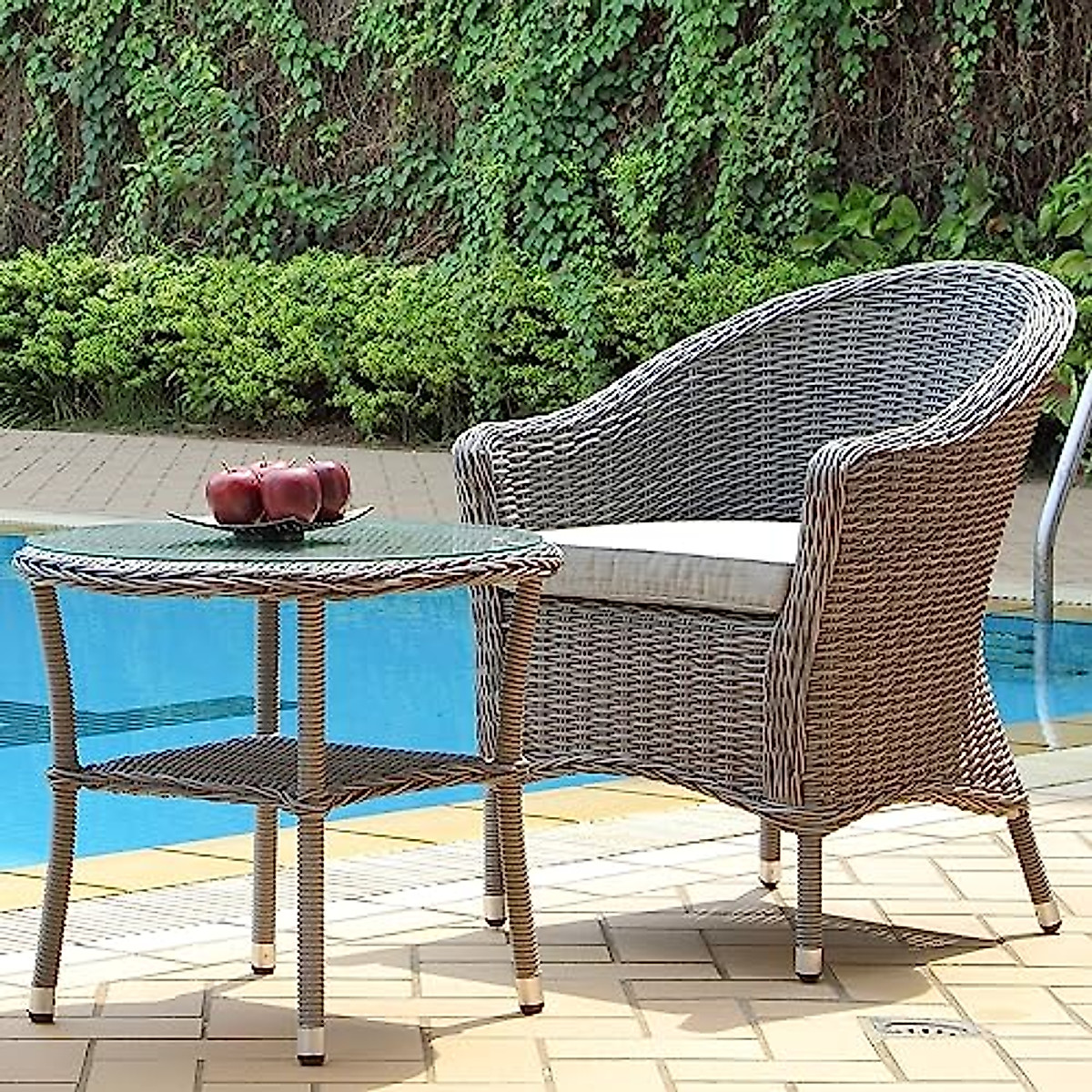 Pleasant Bay 3-Piece Outdoor Furniture Bistro Set for Decks and Patios, Includes 2 Chairs Table, Seats 2, Synthetic Wicker, White