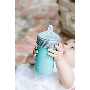 Mason Bottle Silicone Baby Bottle: Includes Silicone Nipple (Medium Flow Nipple for 3+ Months), Plastic Ring + Cap, 8 Ounce Silicone Bottle, BPA Free, Non-Toxic 100% Made in USA (1 Count)