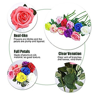 RETON 10 Pcs Artificial Silk Rose Flower, Realistic Roses Fake Flowers for DIY Wedding Bouquets Centerpieces Party Garden Home Floral Arrangement Decoration - 50cm (Multicolor)