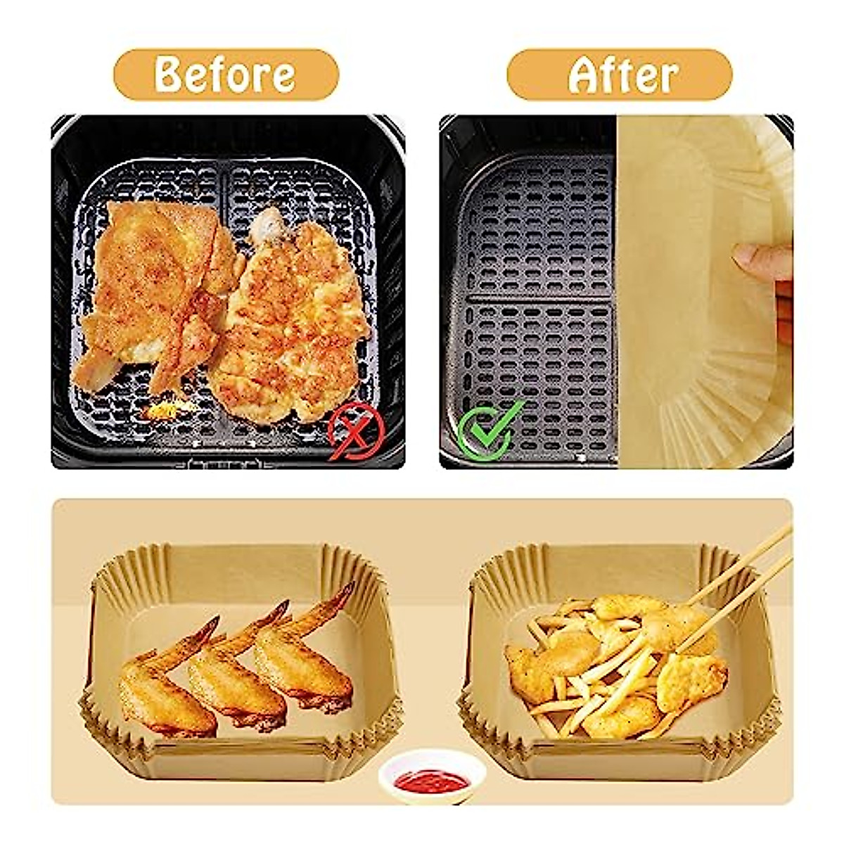 Square Mini Air Fryer Liners for 2qt Air Fryer, 100 Pcs Non-Stick Air Fryer Parchment Paper Pads Air Fryer Liners