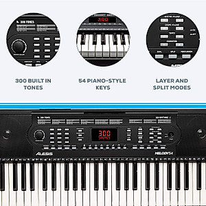 Alesis Melody 54-54-Key Electric Piano Keyboard with Speakers, Microphone, Music Rest + Numark HF125 - On-Ear Headphones with 6ft Cable