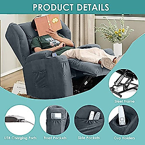 SAMERY Lift Chair Recliners for Elderly with Massage and Heat Electric Power Lift Recliner Chair Sofa with Multi Positions, 4 Pockets, Lumbar Pillow and 2 Remote Controls with USB…
