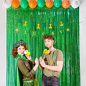 Foil Fringe Curtains Party Decorations - Melsan 3 Pack 3.2 x 8.2 ft Tinsel Curtain Party Photo Backdrop for Birthday Party Baby Shower or Graduation Decorations Green