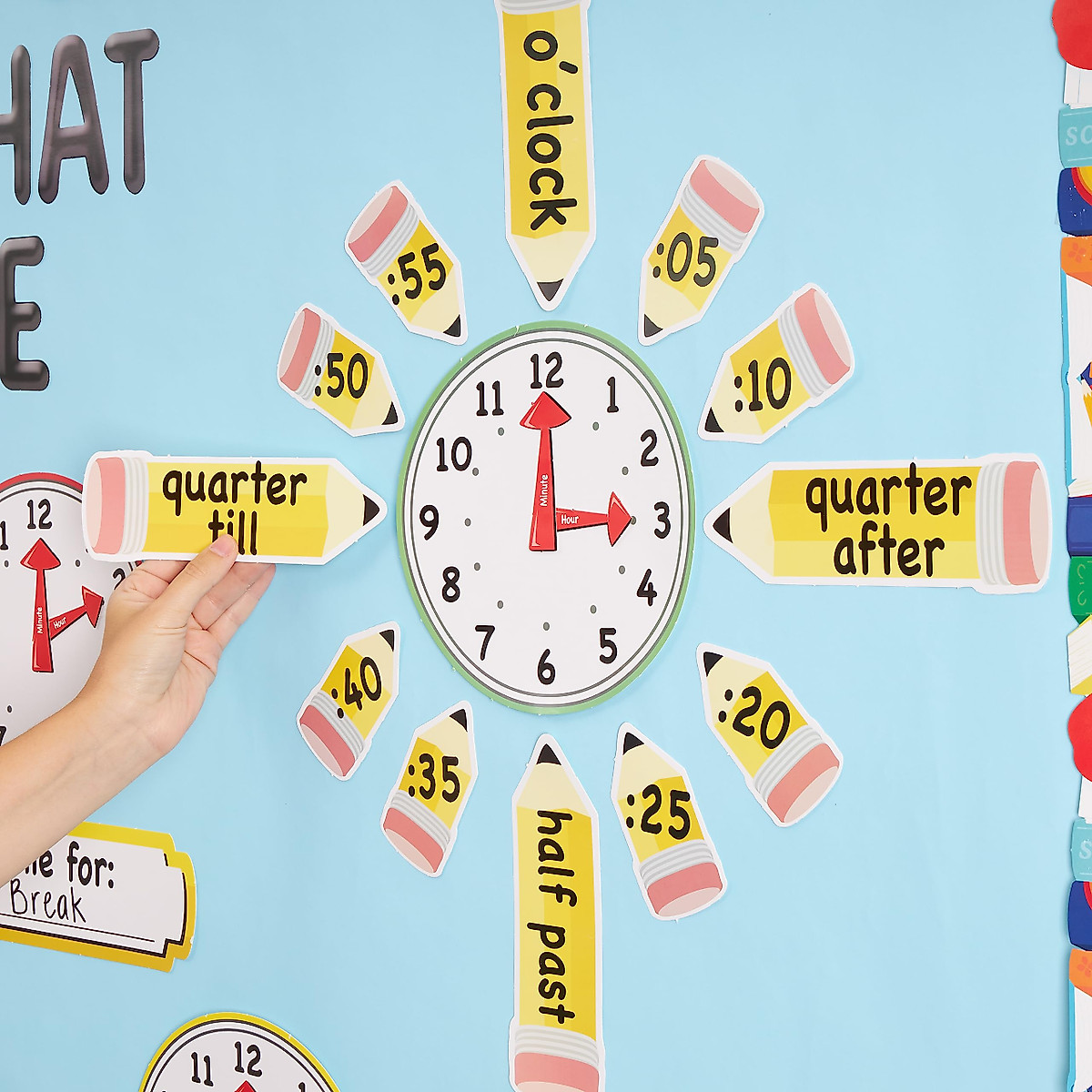 Eureka 'Telling Time' Bulletin Board Analog Clock Practice, 4pc, 17'' W x 24'' L, Model Number: 847423-AWZM