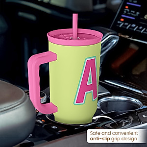 SANDJEST Monogrammed Tumbler with Handle 40oz, Letter A Tumblers Coffee Travel Cup with Straw, Personalized Monogram Initial Gifts for Women Girls, Customized Gifts for Christmas Birthday Mothers Day