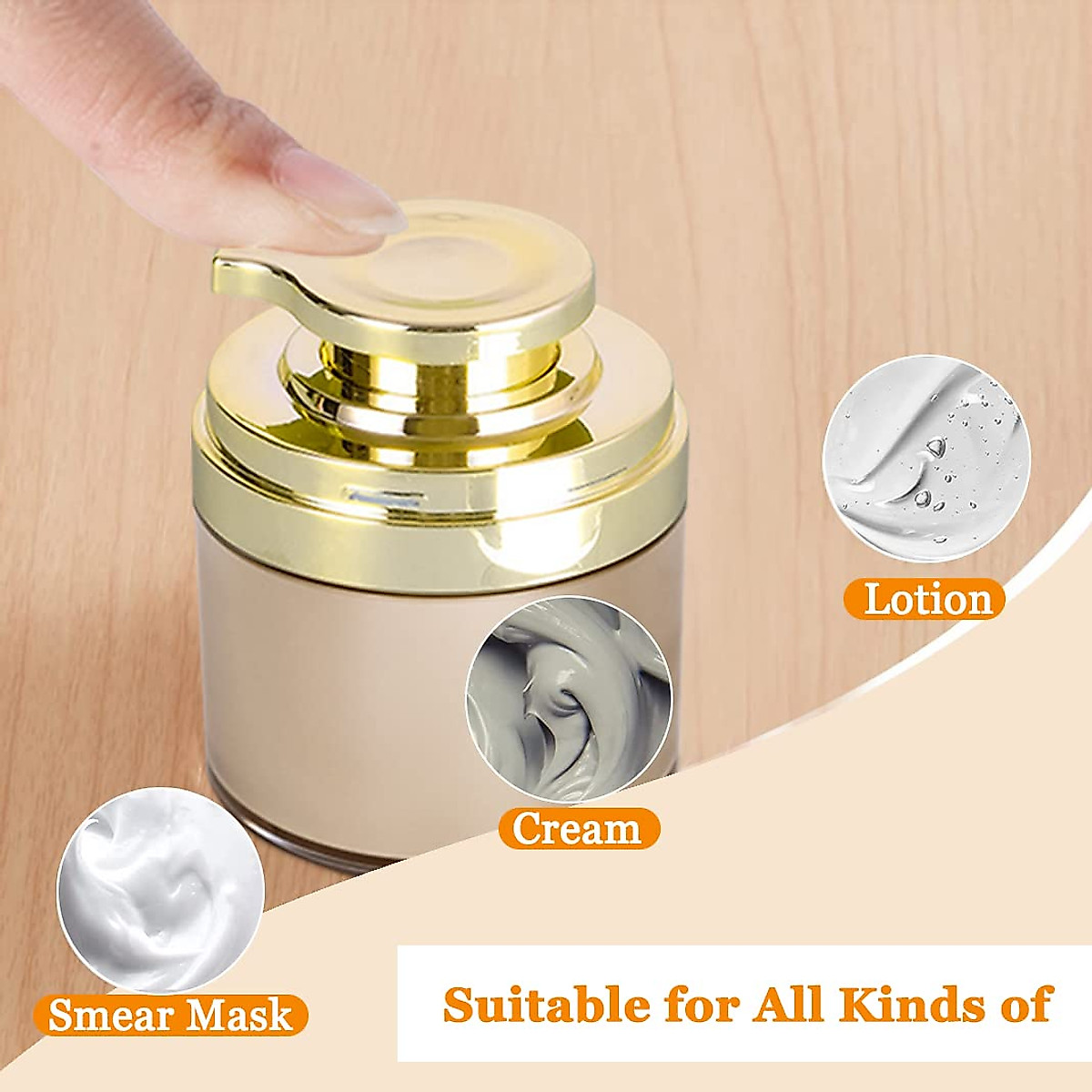 3pcs Golden Refillable Vacuum Bottle Cream Jar Side Leaking 1.0 oz 30ml Cosmetic Air Pump Jars Travel Containers Lotion Cream Dispenser for Makeup Lotion Moisturizer Creams