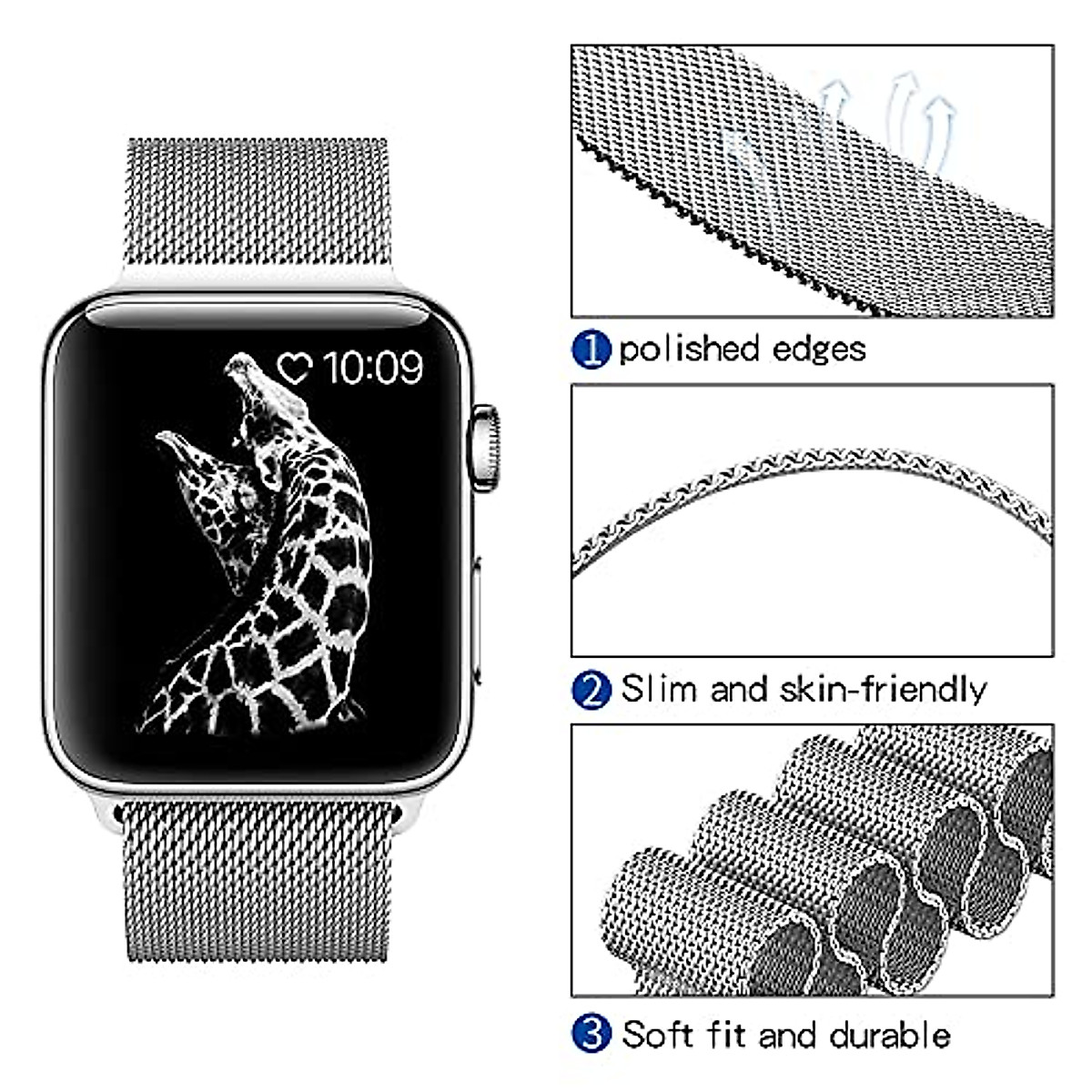 2Pack Magnetic Band Compatible with Apple Watch 38/40/41/42/44/45mm,Steel Mesh Strap Loop Replacement for iWatch SE iWatch Series 8/7/6/5/4/3/2/1 Women Men(Sliver+Champagne gold,38mm 40mm)