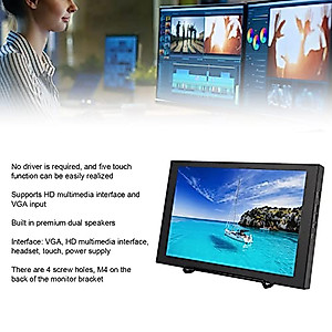 10.1 Inch Capacitive Display, 10.1in 050121113C Monitor Built in Speaker HD Multimedia and VGA Interface Color Touch Screen for DVRs