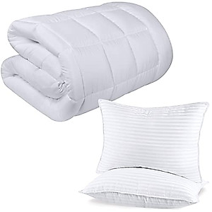 Utopia Bedding 1 Full Size Quilted Fitted Premium Mattress Pad with 2 Pack Queen Size Bed Pillows for Sleeping (White)