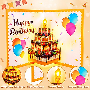 FITMITE Birthday Cards, Musical Pop Up Birthday Cards with Light, Blow Out LED Light Candle and Play Happy Birthday Music Pop Up Card, 90 Degree Vertical Cake Greeting Card, Birthday Gifts for Women
