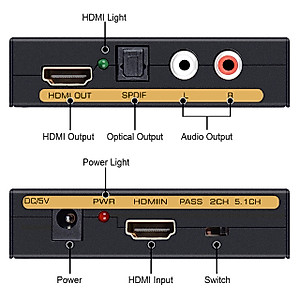avedio links 4K HDMI Audio Extractor Splitter, 1080P HDMI to HDMI Audio Converter + Optical Toslink SPDIF + L/R Stereo Analog Audio, HDMI Audio Adapter for Fire Stick, Blu-Ray Player (4K 30Hz Black)