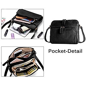 OB OURBAG Solid Multi-pockets Casual PU Leather Crossbody Shoulder Bags for Women (Black)
