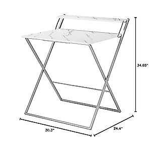 Urban Lifestyle Foldable 2 Tier Compact Computer Desk, Marble/Silver