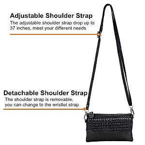 Semikk Women Soft Genuine Leather Smartphone Wristlet Purse Cell Phone Cross Body Bag Wallet Clutch Handbag with Card Slots/Shoulder Strap/Wrist Strap - for iPhone 6s Plus (Black) Small