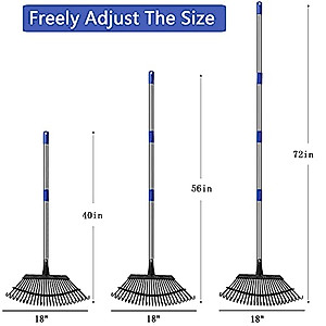 Garden Rake Leaf, 1.1" Diameter Pole & 6 FT Tall Stainless Steel Heavy Duty Adjustable Long Handle Garden Rake , Use for Yard Garden Lawn and Window Leaves（25 Tines）