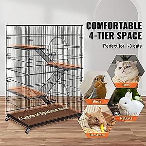 VEVOR Cat Cage Indoor Catio Cat Enclosure, Large Cat House on Rotating Wheels, 4-Tier Pet Playpen, Cat Crate Cat Kennel, 35.4" L x 23.6" W x 51" H