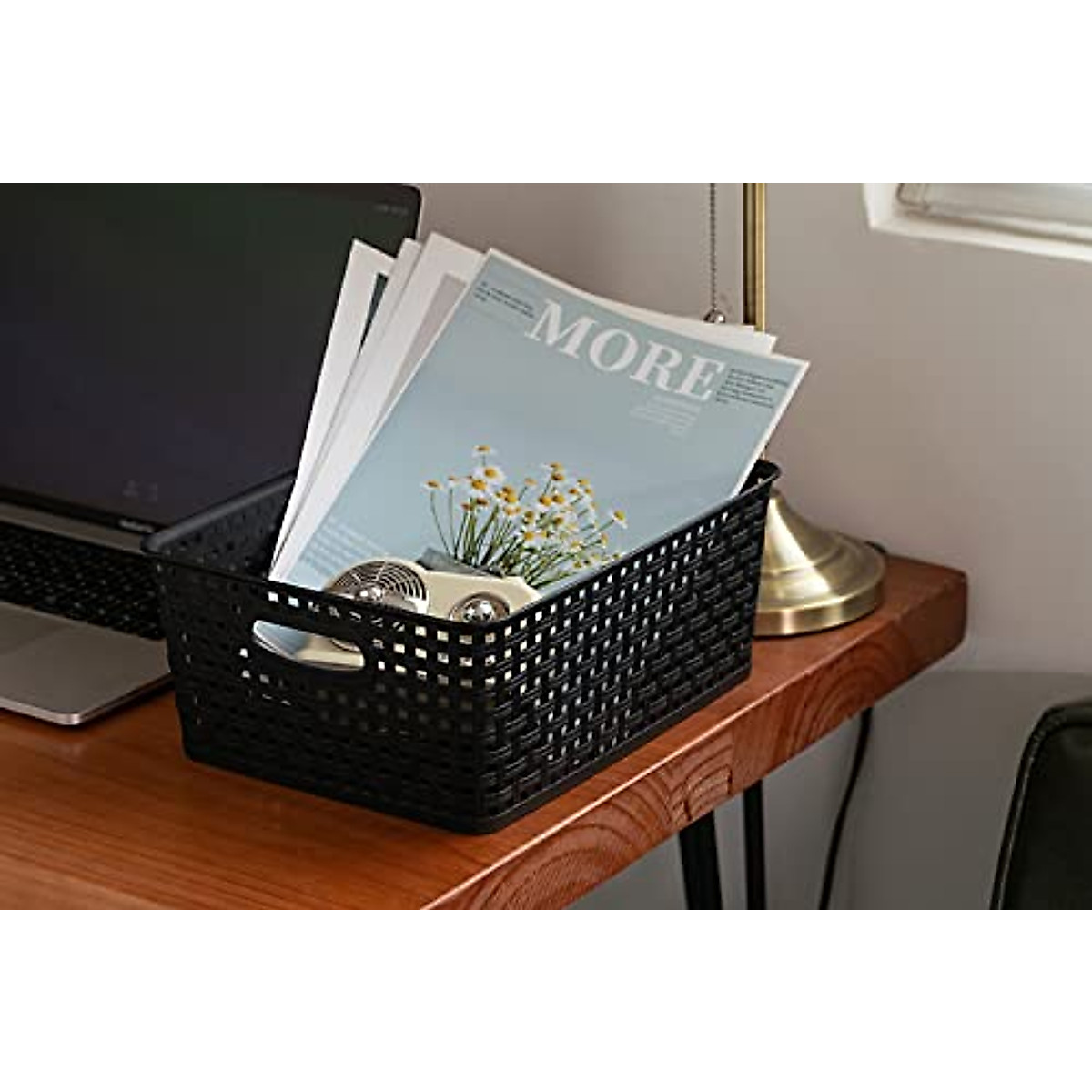 Eslite Plastic Storage Baskets for Organizing,11.42"X9"X4.7",Pack of 4 (Black)