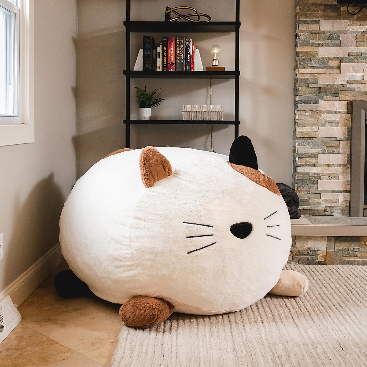 Big Joe Wild Things Foam Filled Animal Bean Bag Chair with Removable Cover, Francesca Feline Snugglepuff, Soft Faux Fur, 3 feet Big