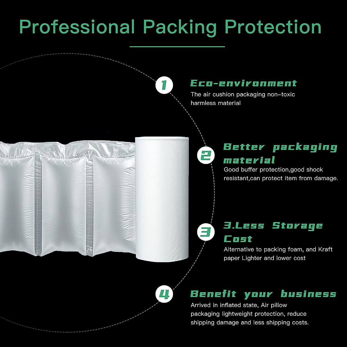 awagas Air Cushion Wrap Roll, 3000pc Air Pillow Bags Air Pillows for Packaging Inflatable Air Cushion Film Roll, Air Bubble Void Filling Bags for Bubble Wrap Packaging 985ft x 4" x 8"