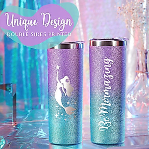 Onebttl Mermaid Gifts for Girls & Women - 20oz/590ml Stainless Steel Insulated Tumbler with Straw & Lid, Message Card - Be Mermazing (Glitter Purple)