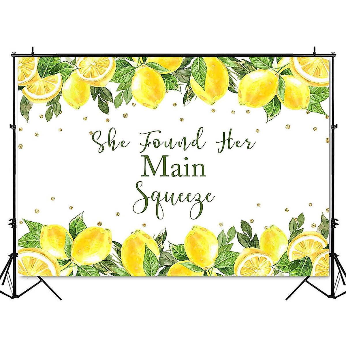 Mocsicka She Found Her Main Squeeze Backdrop Lemon Bridal Shower Lemonade Bachelorette Party Decoration Green Lemon Bride to Be Wedding Engagement Background (7x5ft (82x60 inch))