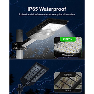 F-TECK Bright Solar Powered Street Lights Outdoor Motion Sensor Flood LED with Waterproof for Outside Backyard, Driveway, Parking Lot, Garage, Barn, Security Area Lighting with Remote Control Switch