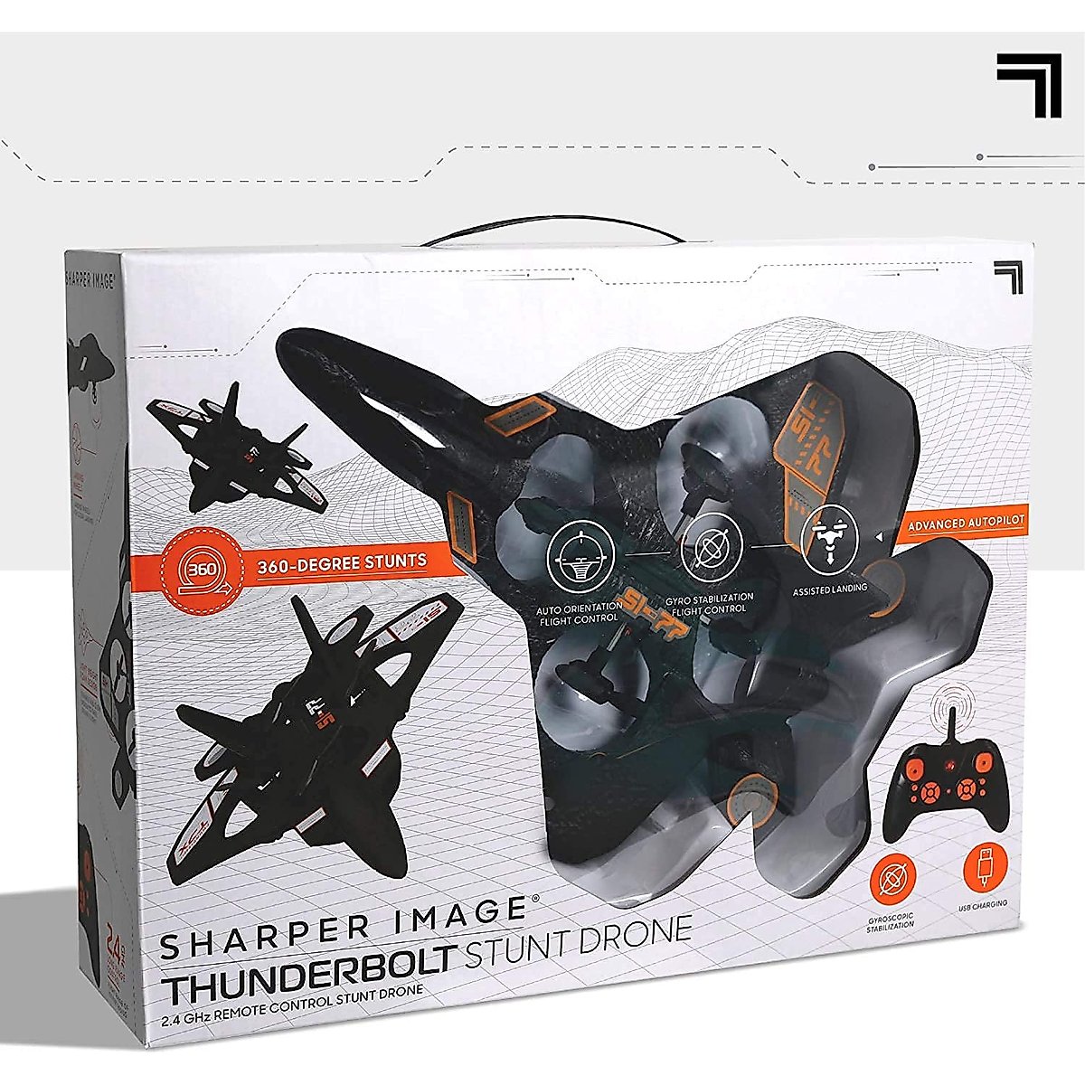 SHARPER IMAGE Thunderbolt Remote Control Stunt Drone, Standard Edition, 2.4 GHz Wireless Fighter Jet RC, Quadcopter with Assisted Landing, Small Plane for Kids and Beginners, Rechargeable