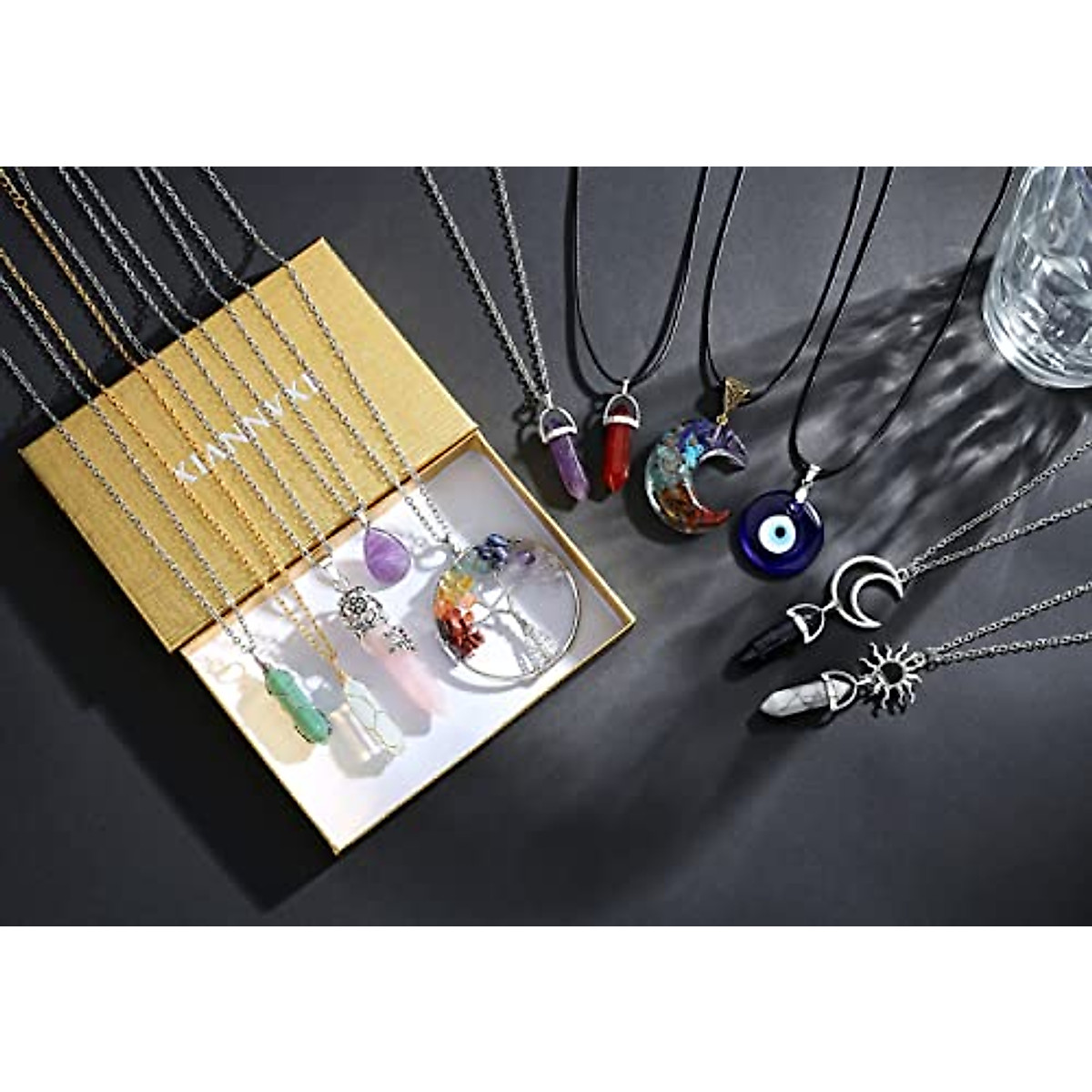 XIANNVXI Mothers Day Gifts 11Pcs Crystal Necklaces for Women Crystals Evil Eye Necklace Set Boho Jewelry for Women Chakra Hippie Pendant Beach Jewelry Gifts for Women Mom